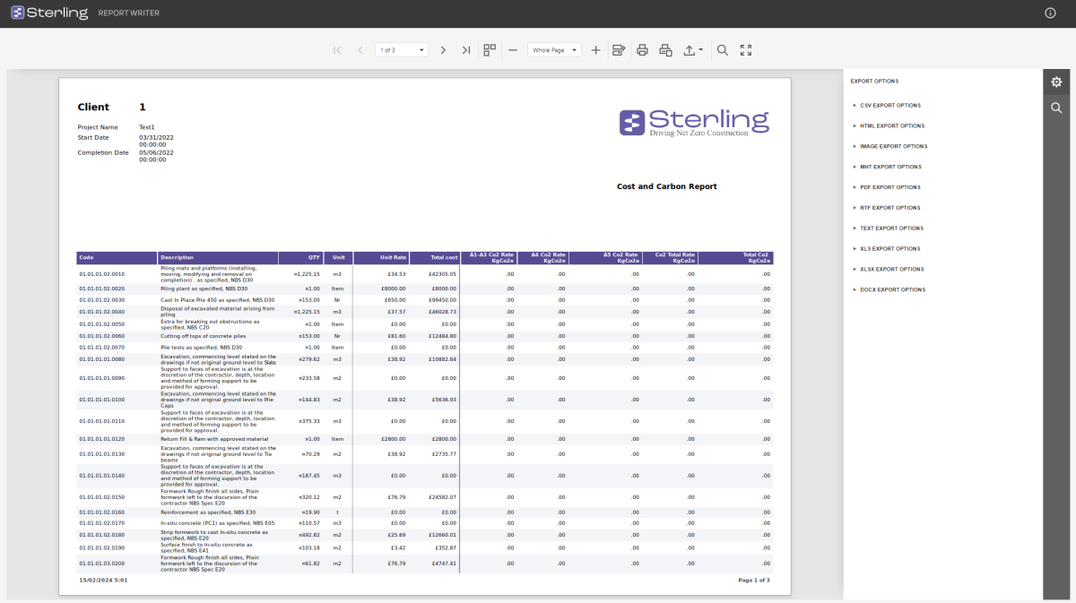 Sterling SaaS - Cost & Carbon Estimating